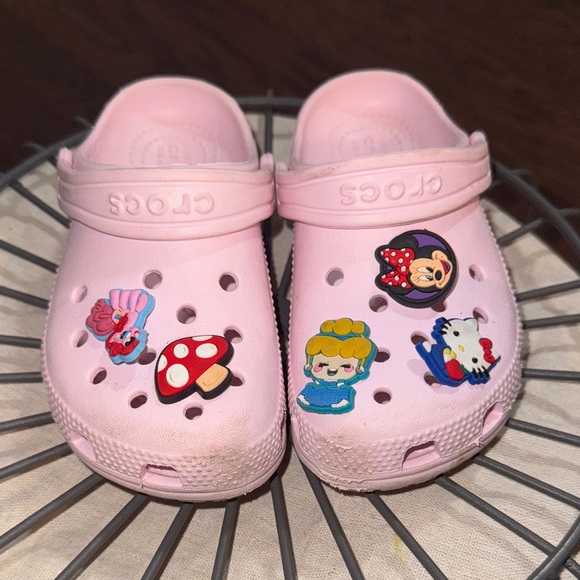 CROCS | Shoes | Crocs Light Pink Clogs With Cartoon Charms | Poshmark